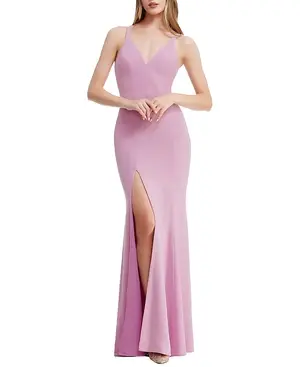 Dress The Population Iris V-neck High Slit Mermaid Gown Lavender