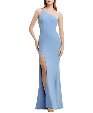 Dress The Population Amy One Shoulder High Slit Gown - Sky
