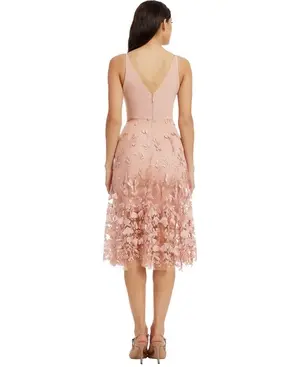 Dress The Population Darleen V-neck Floral Applique Fit-and-flare Gown - Blush