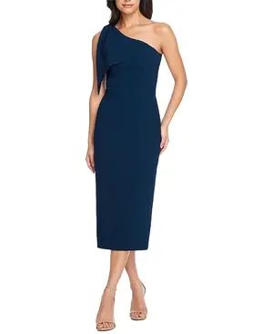 Dress The Population Tiffany One Shoulder Bow Midi Dress Midnight