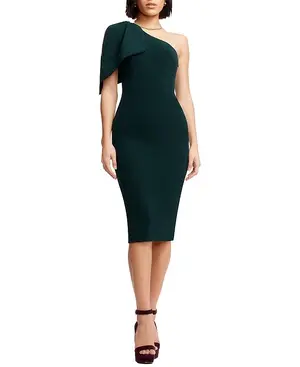 Dress The Population Tiffany One Shoulder Bow Midi Dress Pine
