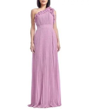 Dress The Population Vida One Shoulder Pleated Ruffle Gown Lavender