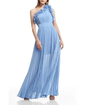 Dress The Population Vida One Shoulder Pleated Ruffle Gown Sky