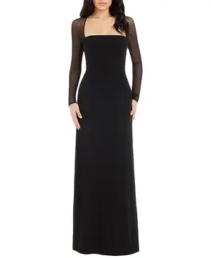 Dress The Population Maxwell Long-sleeve A-line Crepe Gown Black