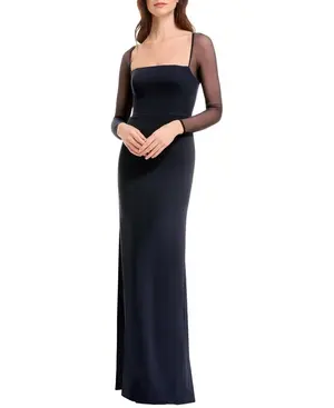 Dress The Population Maxwell Long-sleeve A-line Crepe Gown - Navy