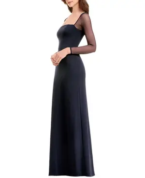 Dress The Population Maxwell Long-sleeve A-line Crepe Gown - Navy