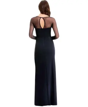 Dress The Population Maxwell Long-sleeve A-line Crepe Gown - Navy