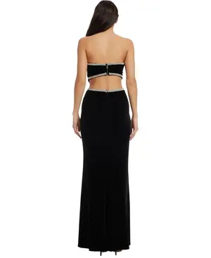 Dress The Population Ariana Strapless Crystal Trim Cut-out High Slit Gown