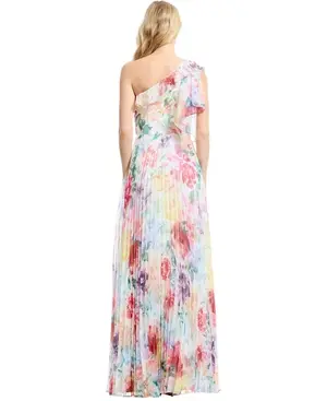 Dress The Population Leandra One-shoulder Printed Chiffon Gown