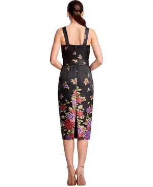 Dress The Population Nicole Belted Floral Organza Midi Dress