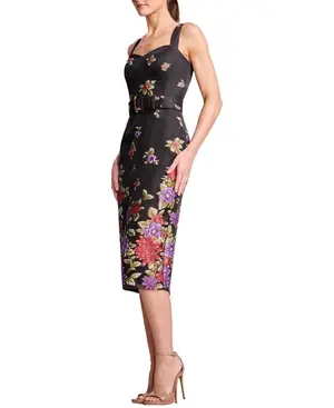 Dress The Population Nicole Belted Floral Organza Midi Dress