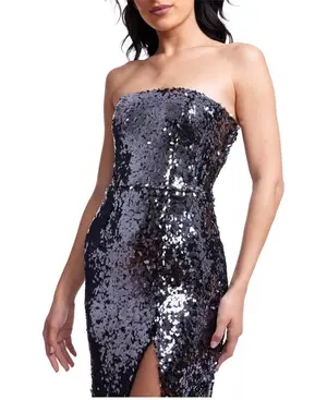 Dress The Population Adana Strapless Sequin Midi Dress With High Slit