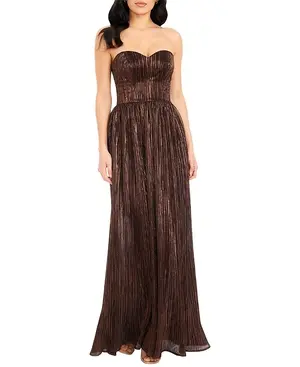 Dress The Population Audrina Plisse Maxi Gown Mocha