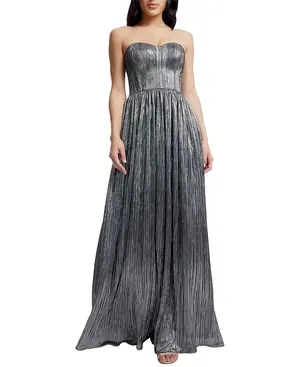 Dress The Population Audrina Plisse Maxi Gown Silver