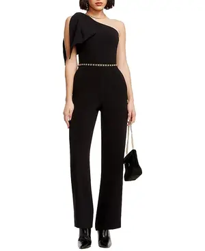 Dress The Population Tiffany One Shoulder Bow Wide Leg Jumpsuit Black