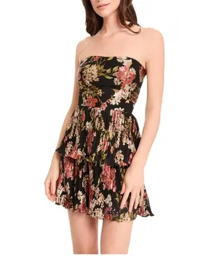 Dress The Population Libby Strapless Floral Print Tiered Ruffle Mini Dress