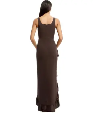 Dress The Population Charlene Square Neck Cascade Ruffle Gown - Mocha