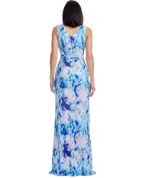 Dress The Population Sandra V-neck Pleated Floral Gown