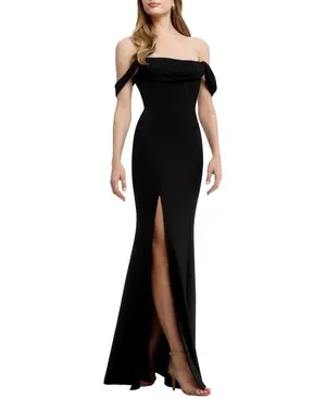 Dress The Population Melania Off-the-shoulder Draped Bustier Gown - Black