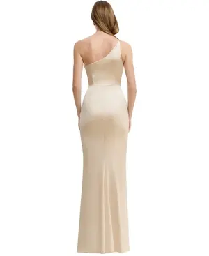 Dress The Population Amy One Shoulder Satin High Slit Gown