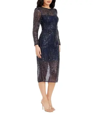 Dress The Population Sophia Floral Lace Midi Dress - Midnight Blue Multi