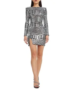 Dress The Population Nathalia Geometric Sequin Stripe Mini Dress