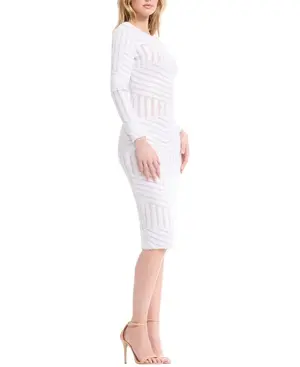Dress The Population Emery Long Sleeve Chevron Sequin Midi Dress