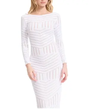 Dress The Population Emery Long Sleeve Chevron Sequin Midi Dress