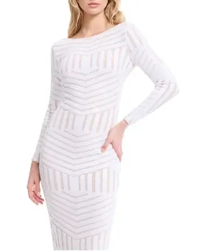 Dress The Population Emery Long Sleeve Chevron Sequin Midi Dress