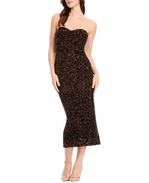 Dress The Population Vada Strapless Sweetheart Sequin Bodycon Midi Dress