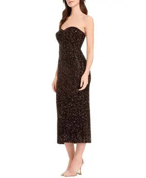 Dress The Population Vada Strapless Sweetheart Sequin Bodycon Midi Dress