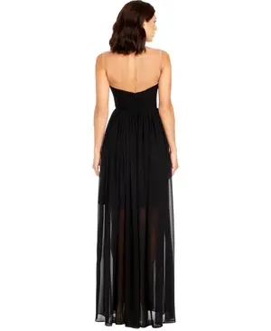 Dress The Population Eleanor Illusion Neck Plunge Bustier Chiffon Gown - Black