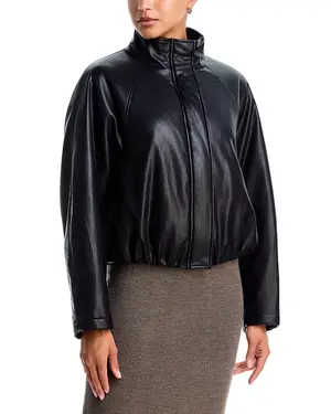 Aqua Faux Leather Bomber Jacket Exclusive
