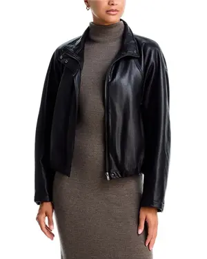 Aqua Faux Leather Bomber Jacket Exclusive
