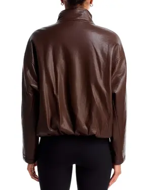 Aqua Faux Leather Bomber Jacket - Brown