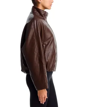 Aqua Faux Leather Bomber Jacket - Brown