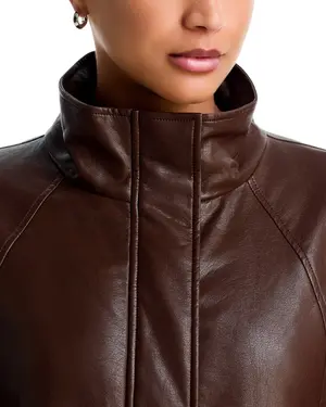 Aqua Faux Leather Bomber Jacket - Brown