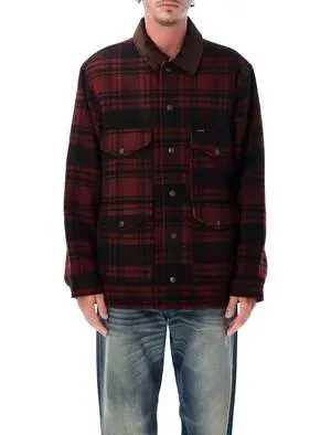 Filson Plaid Wool Overshirt Jacket With Corduroy Collar - Red Check