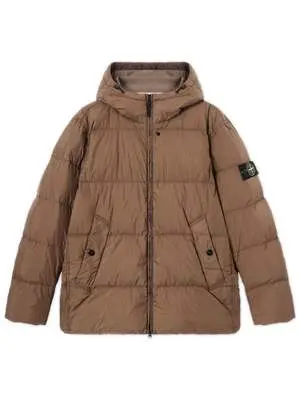 Stone Island Shaped Padded Hood Jacket With Double-adjustable Drawstring, Slanted Snap Pockets - Marrone