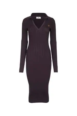 Elisabetta Franchi Long Sleeve Longuette Gown - Darkchocolate