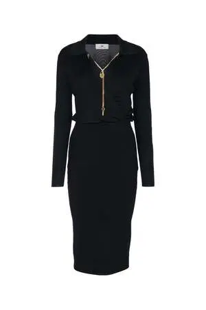 Elisabetta Franchi Long Sleeve Longuette Gown - Nero