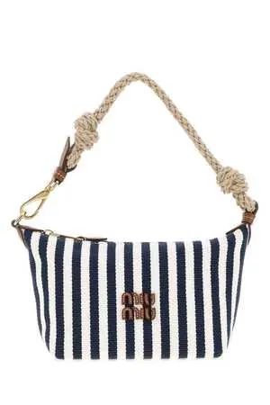 Miu Miu Embroidered Canvas Mini Shoulder Handbag For