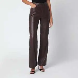 ROTATE BY BIRGER CHRISTENSEN Straight Leather Trousers - Brown