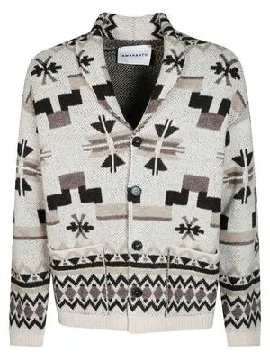 AMARANTO Shawl Collar Geometric Print Cardigan - Beige