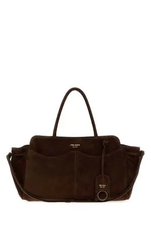 Prada Suede Carry Handbag With 35 Cm Width, 20 Cm Height, 16 Cm Depth & 14 Cm Handle - Brown