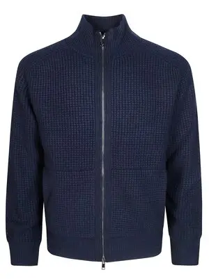 Altea Textured Full-zip Sweater Jacket With Stand Collar