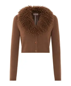 TWINSET Cropped Knit Cardigan With Faux Fur Collar