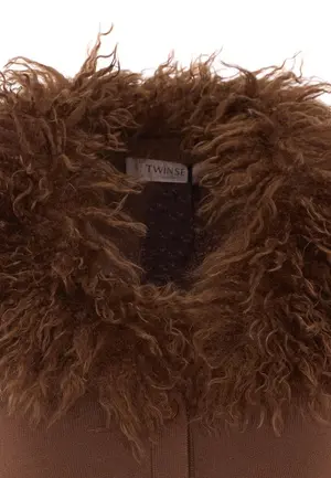 TWINSET Cropped Knit Cardigan With Faux Fur Collar