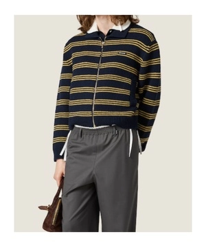 Miu Miu Striped Wool And Cashmere Cardigan With Shawl Collar