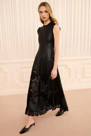 Ulla Johnson Ilana Sleeveless Crochet & Leather Dress